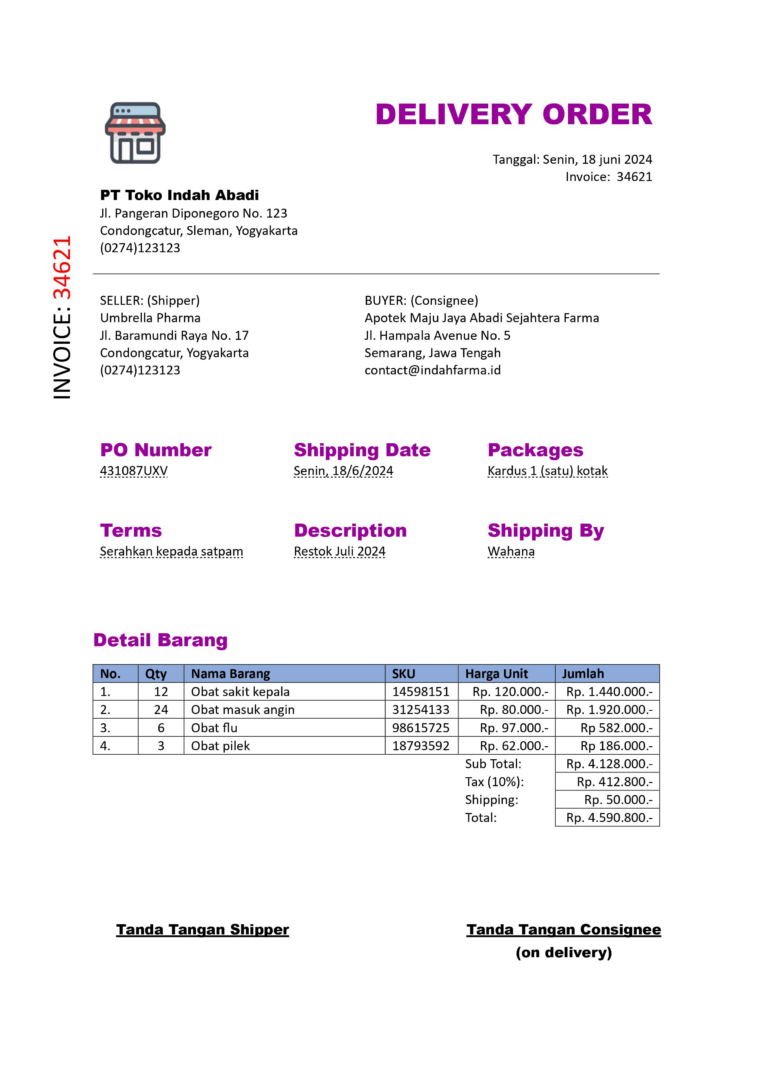 Contoh Delivery Order Template, Surat Jalan Buat Kurir! - Plugin Ongkos ...