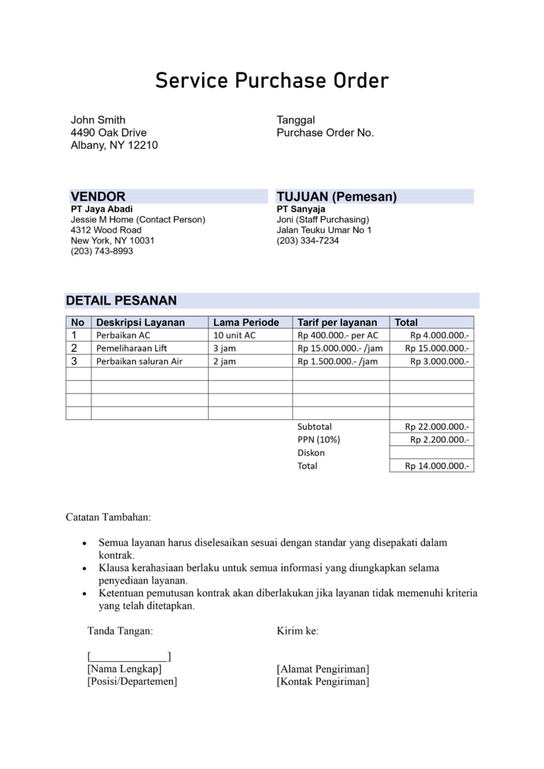 Download Purchase Order Template Gratis untuk Bisnis, [Excel & Word ...