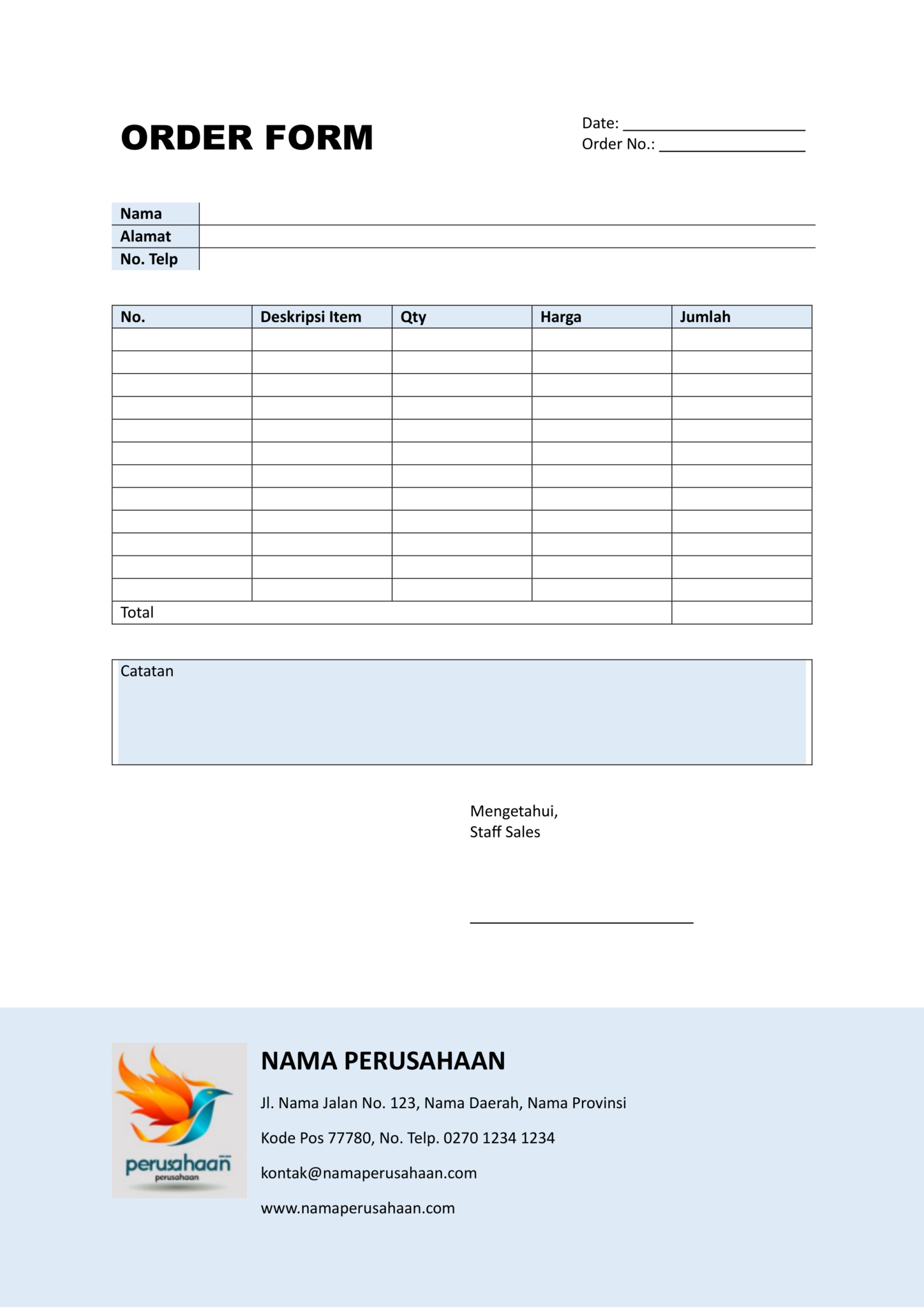 Contoh Order Form Template Gratis, Unduh di Sini! - Plugin Ongkos Kirim