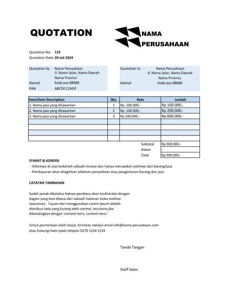 Contoh Price Quotation Template Gratis untuk Berbagai Jenis Bisnis - Plugin Ongkos Kirim