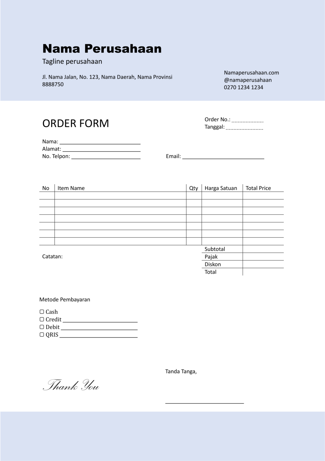 Contoh Order Form Template Gratis, Unduh di Sini! - Plugin Ongkos Kirim