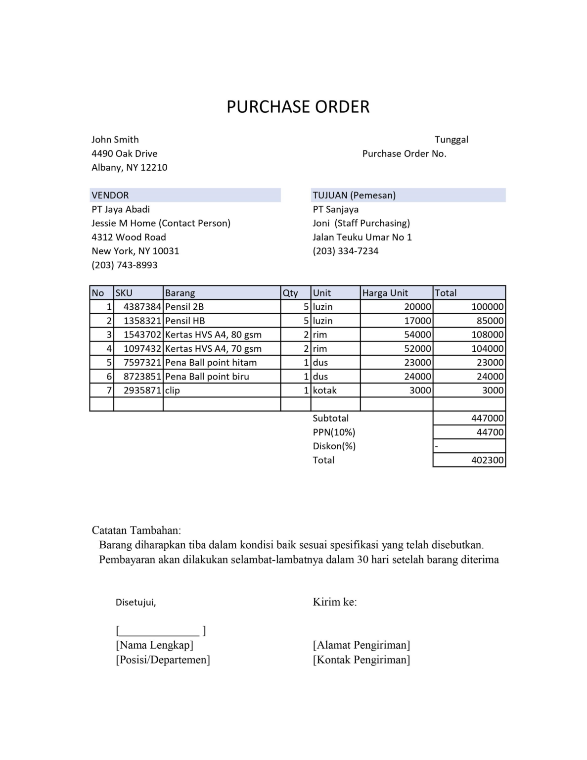 Download Purchase Order Template Gratis untuk Bisnis, [Excel & Word ...