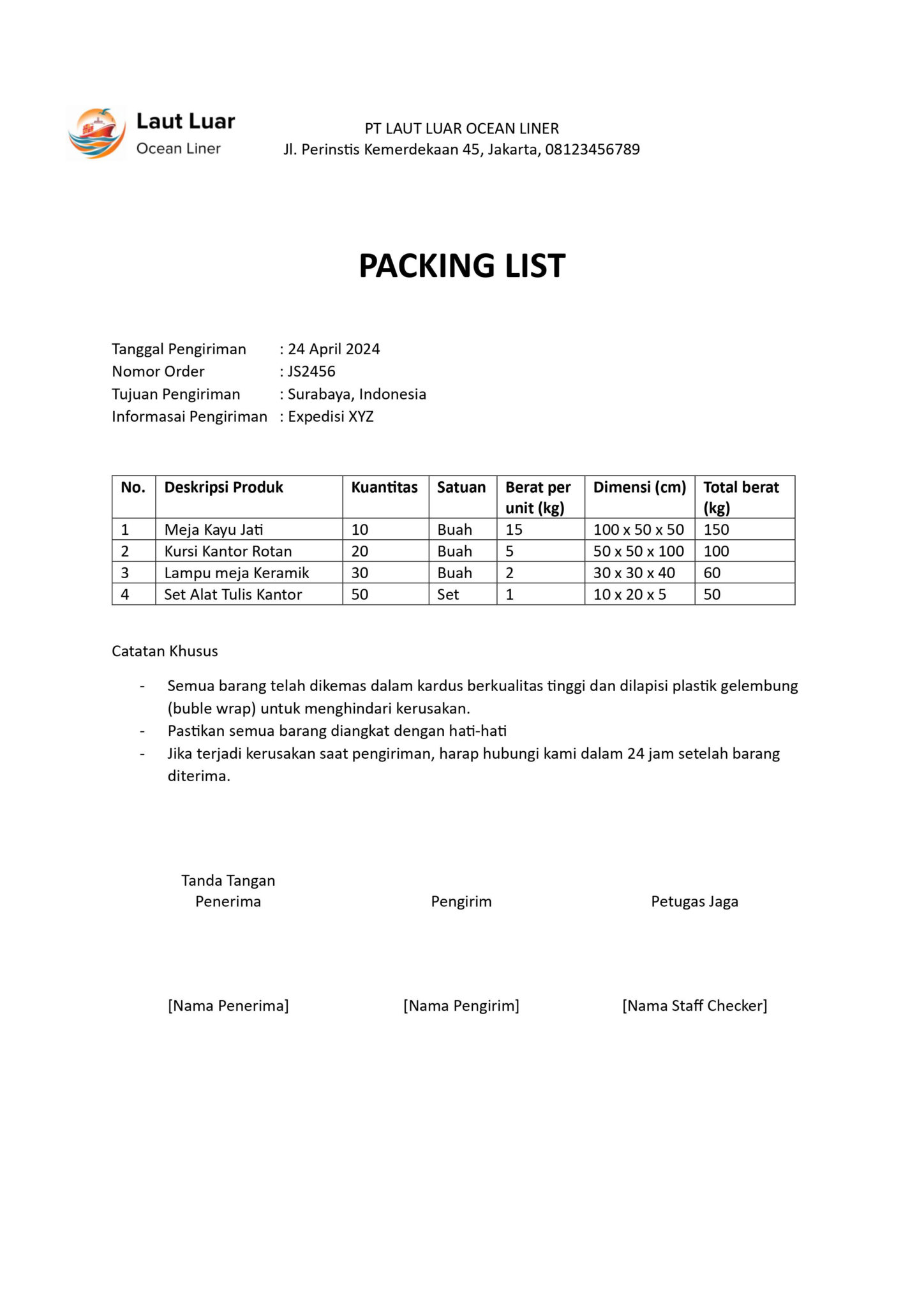Unduh Packing List Template Professional Untuk Bisnis Anda Gratis - Plugin Ongkos Kirim