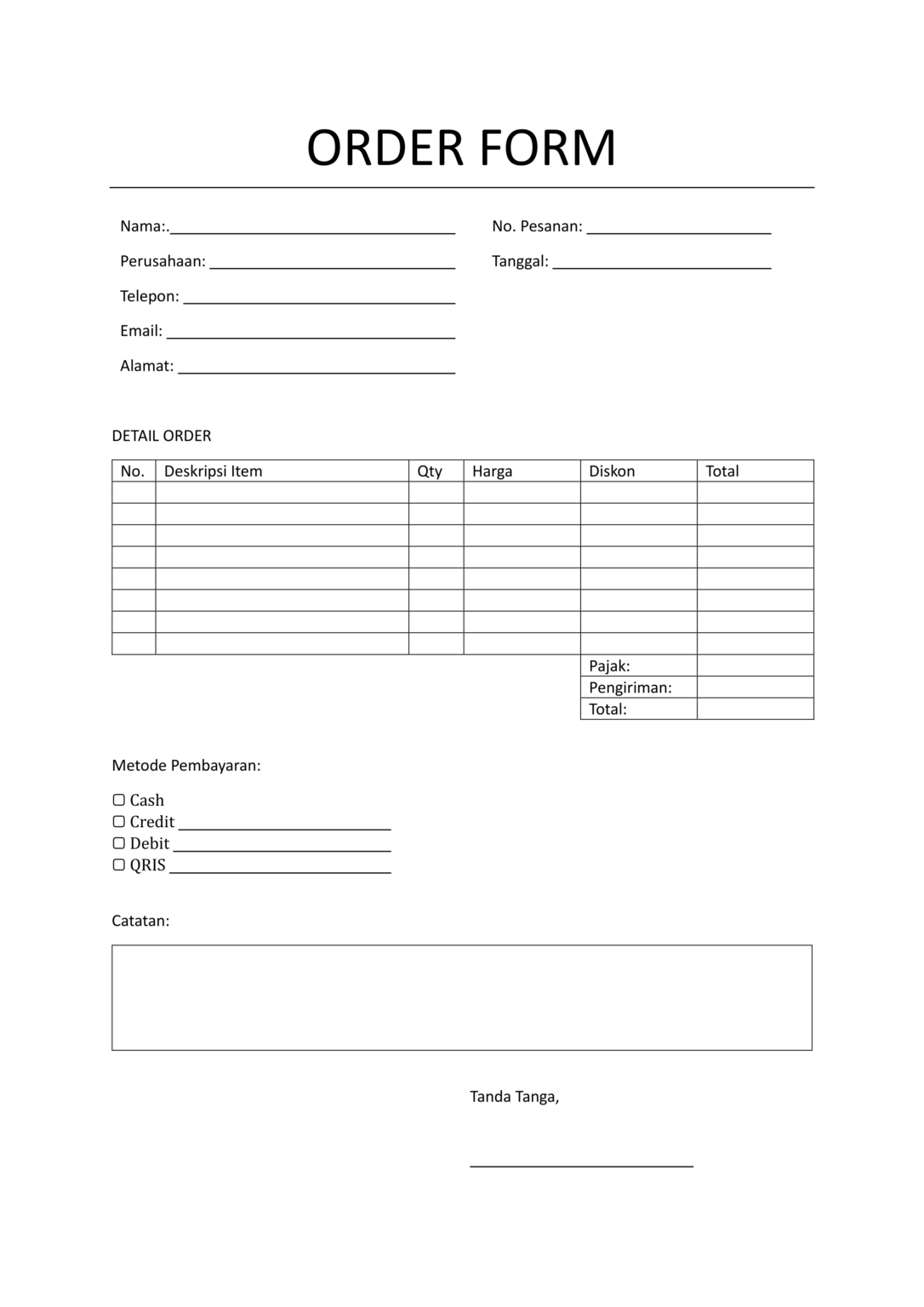 Contoh Order Form Template Gratis, Unduh di Sini! - Plugin Ongkos Kirim