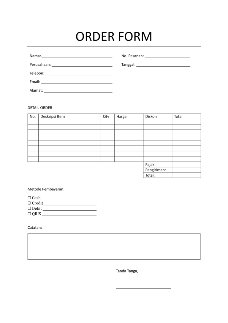 Contoh Order Form Template Gratis, Unduh di Sini! - Plugin Ongkos Kirim