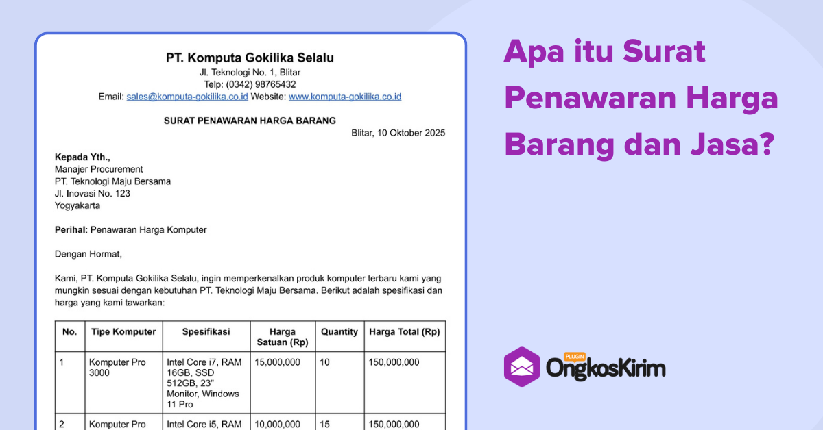 3 Contoh Surat Penawaran Harga Barang dan Jasa - Plugin Ongkos Kirim
