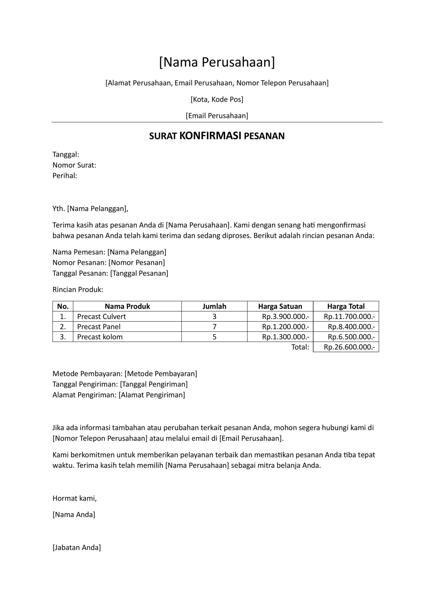 Contoh Surat Konfirmasi Pesanan, Download Templatenya di Sini - Plugin Ongkos Kirim