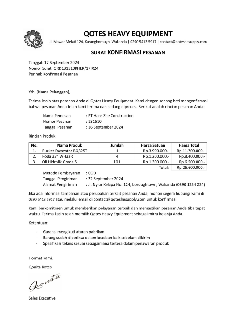Contoh Surat Konfirmasi Pesanan, Download Templatenya di Sini - Plugin ...